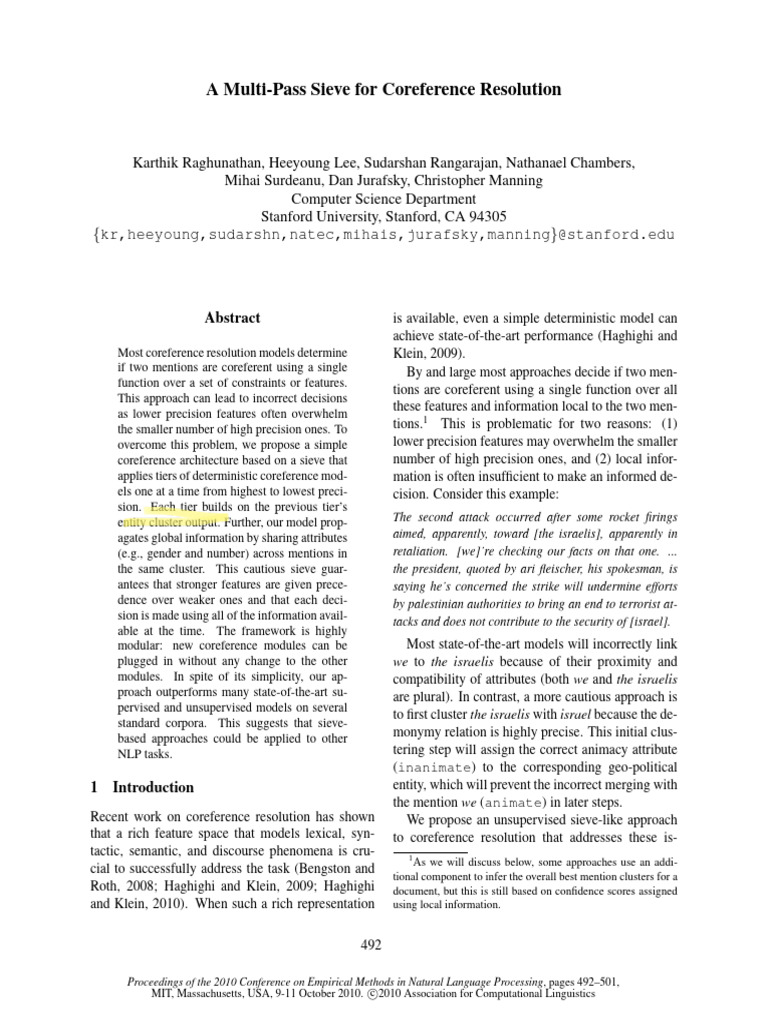 Multi Sieve For Coreference | PDF