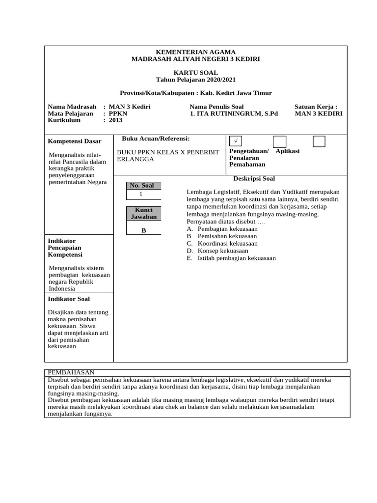 KARTU SOAL UM PKN | PDF