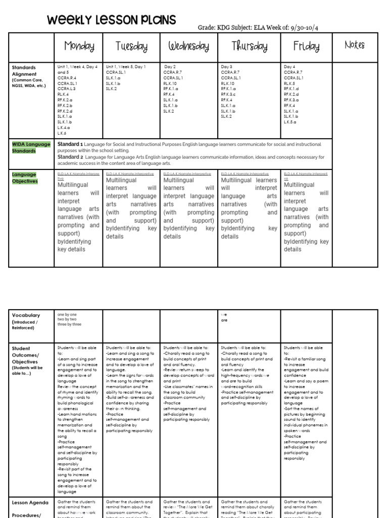 ELA Kindergarten 9 - 30-10 - 4 Lesson | PDF