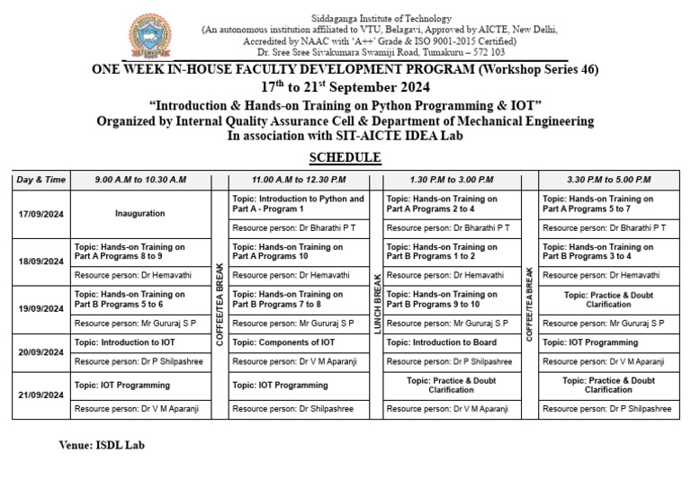 Inhouse FDP Series-46 - Schedule | PDF