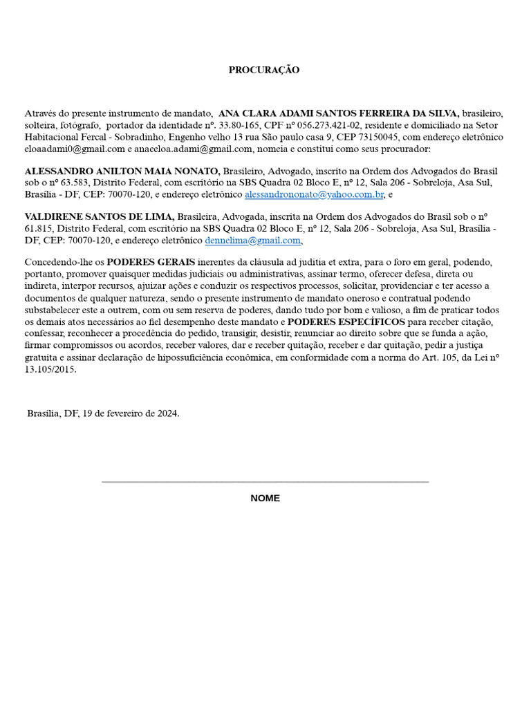 Procuração MODELO 2023.docx - 20240219 - 121123 - 0000 | PDF