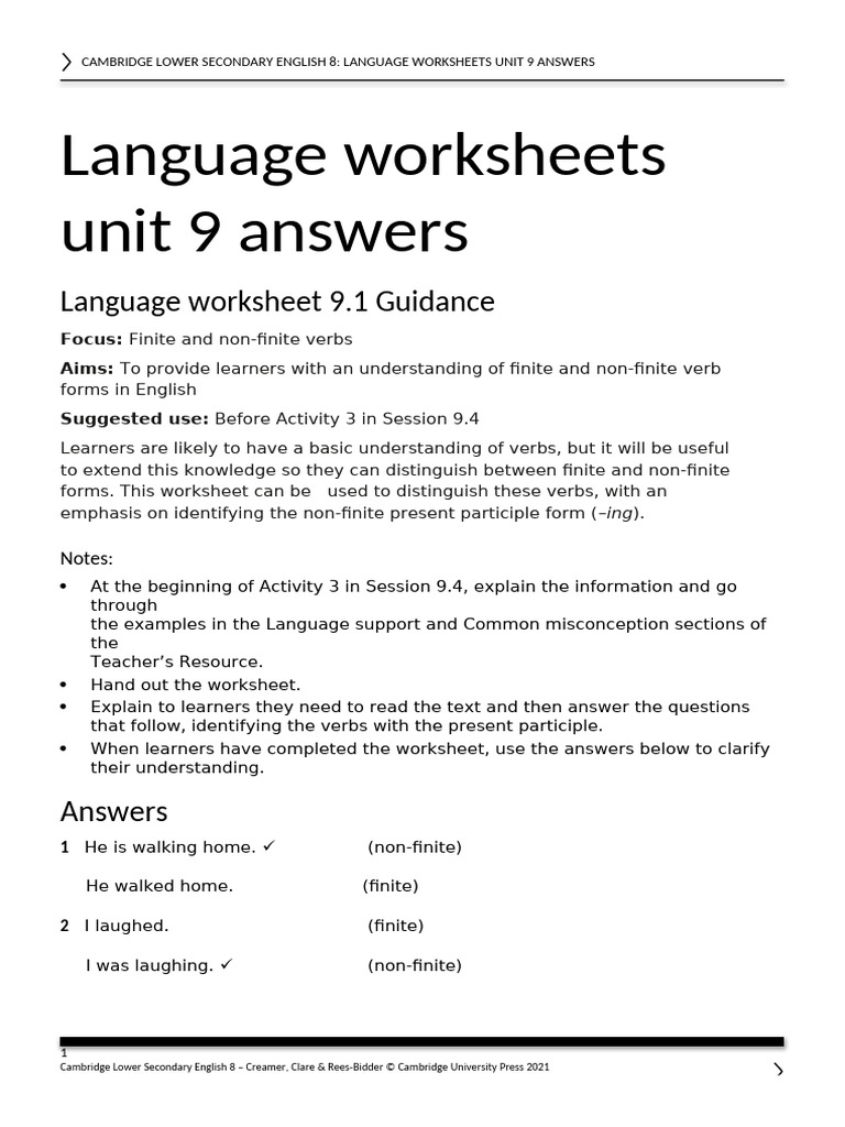 LS English 8 U9 Lang Worksheets Answers | PDF