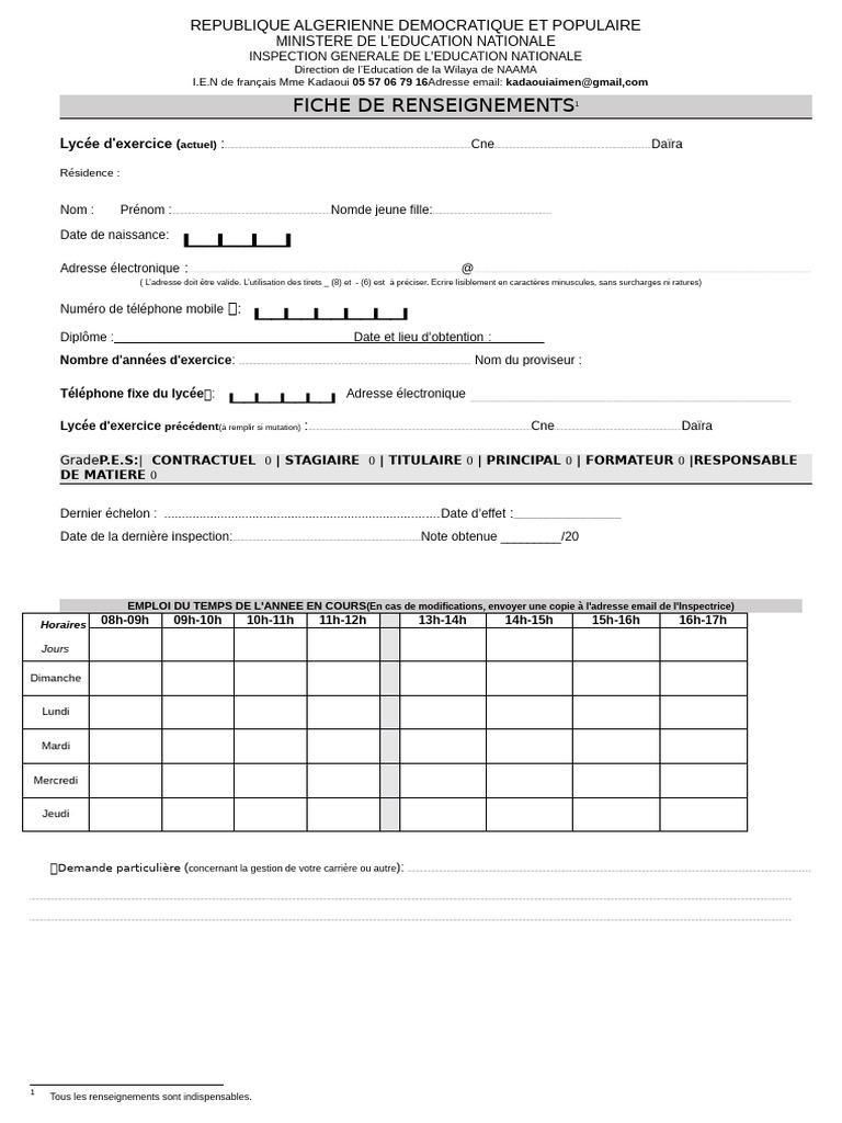 Fiche de Renseignements 1 | PDF