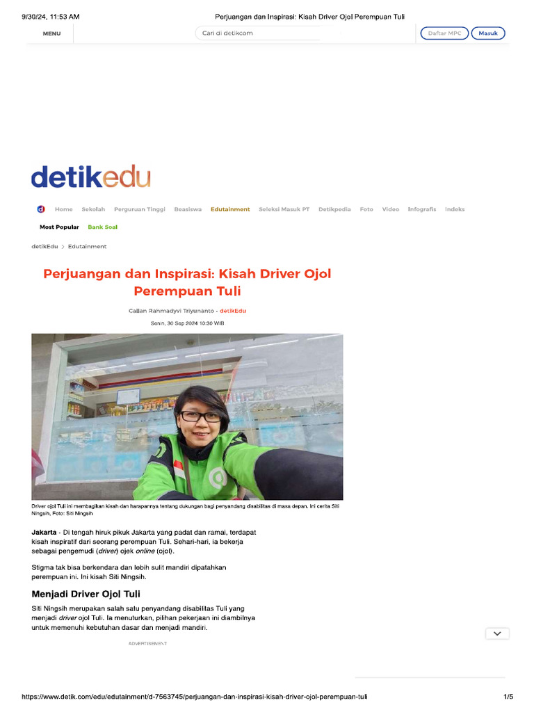 Perjuangan Dan Inspirasi Kisah Driver Ojol Perempuan Tuli | PDF