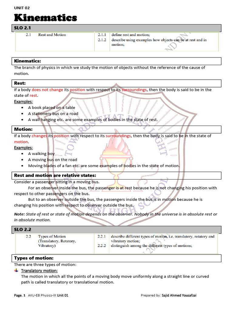 Chap 2 Kinematics (SAY 2024-25) | PDF | Velocity | Acceleration