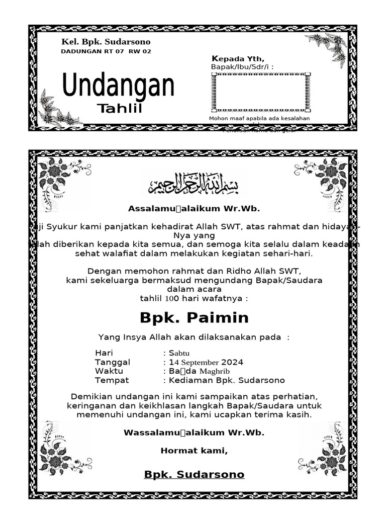 Contoh Undangan Tahlil Format Doc | PDF Contoh Undangan Tahlil Format Doc | PDF