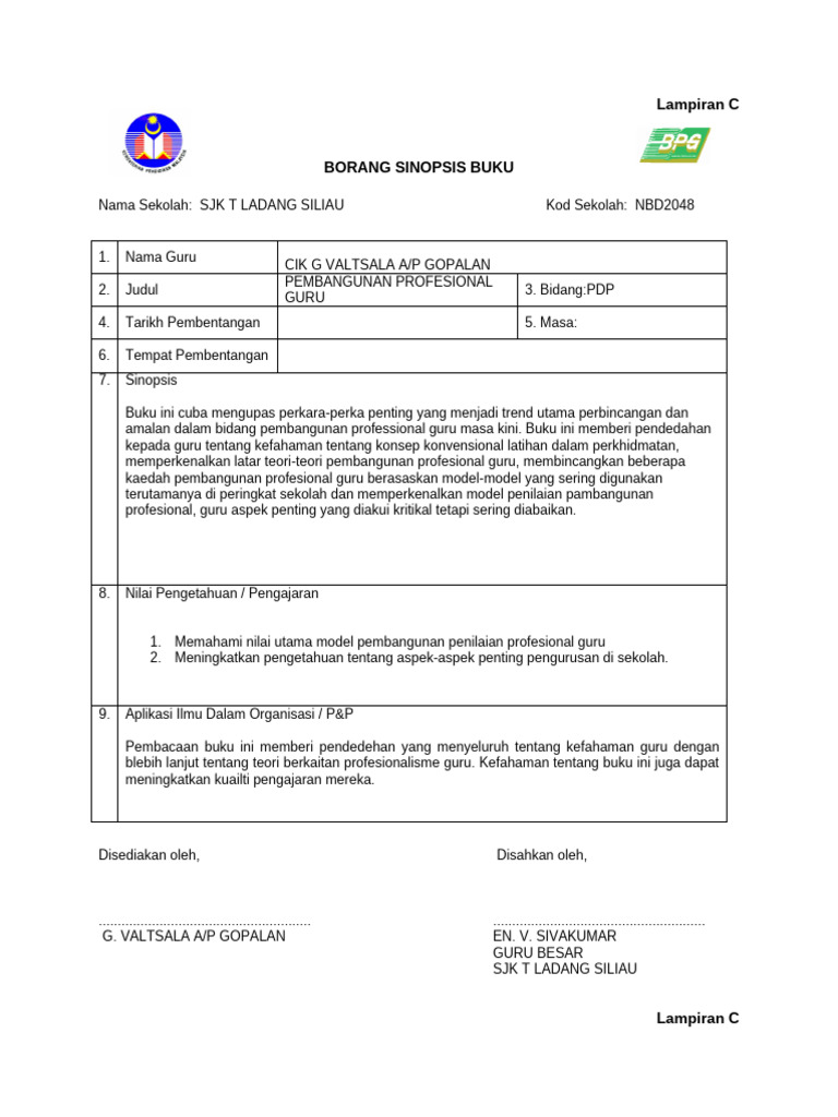 Sinopsis - Sekolah LDP Book Review Pwmbangunan Profesional Guru 2023 | PDF