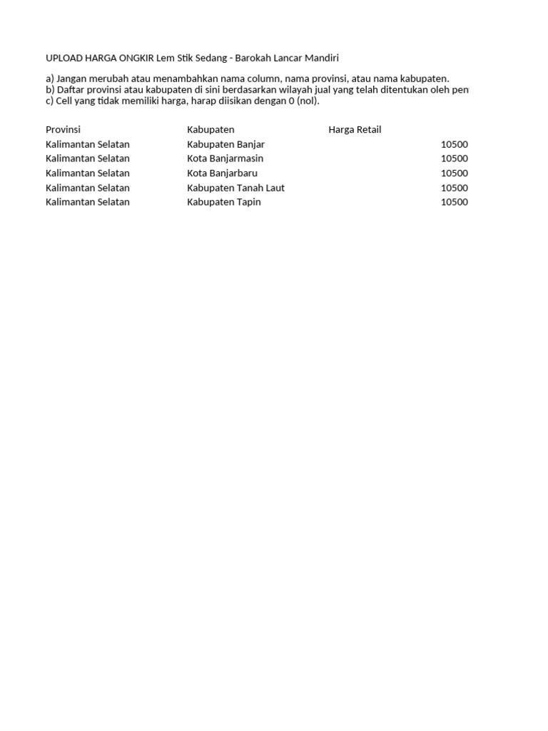 Template Harga Produk Lem Stik Sedang - Barokah Lancar Mandiri | PDF
