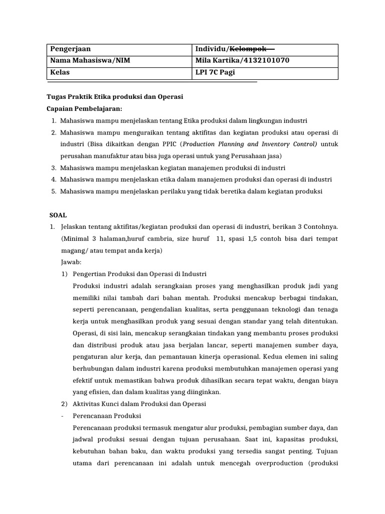 Mila Kartika - 4132101070 - LPI 7C Pagi - Etika Bisnis - Tugas Praktik ...