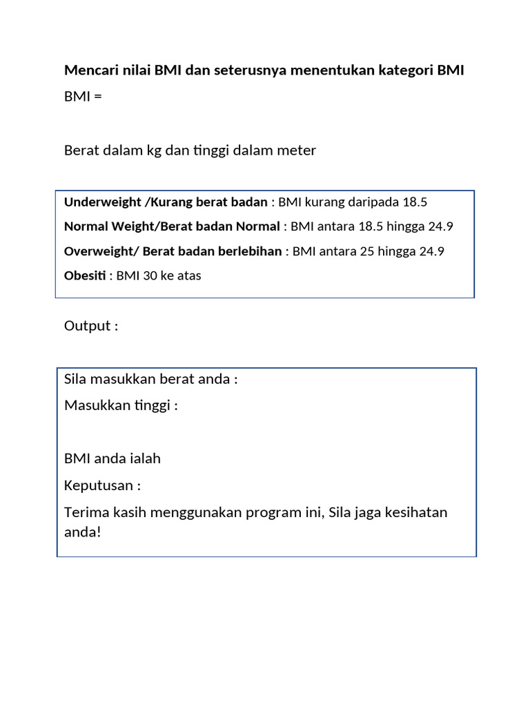 Mencari Nilai BMI Dan Seterusnya Menentukan Kategori BMI | PDF