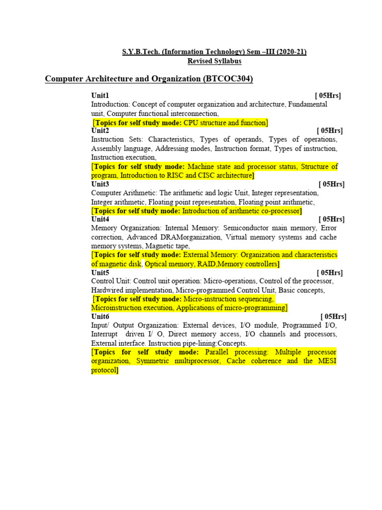 It Revised Syllabus Sem Iii Second Year Da Students 2020 21 Pdf