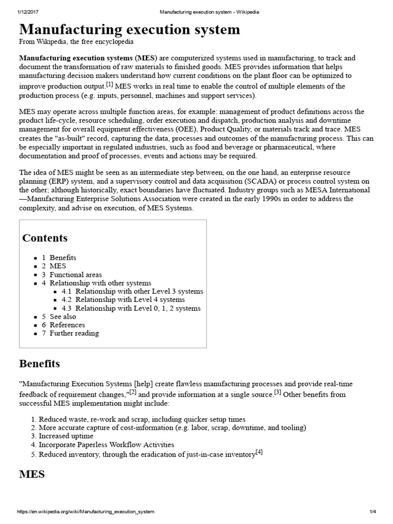 Manufacturing Execution System - Wikipedia | PDF