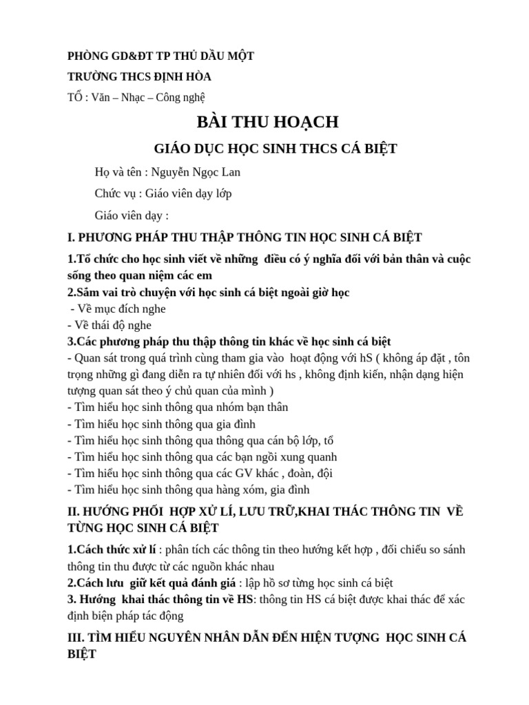 Bài Thu Hoach Ke H Tu Boi Duong Modul 3 | PDF