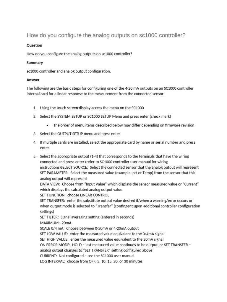 Configure The Analog Outputs On HACH SC1000 Controller | PDF | Sensor | Teaching Methods & Materials
