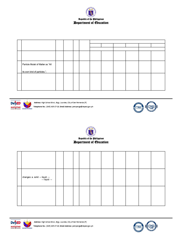 Science 7 Regular First Quarter Examination TOS | PDF