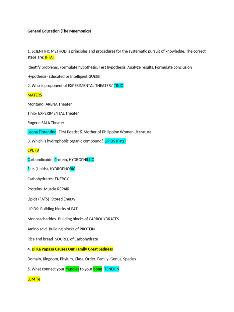 Mnemonic Gened Exam | PDF | Apsis | Plants