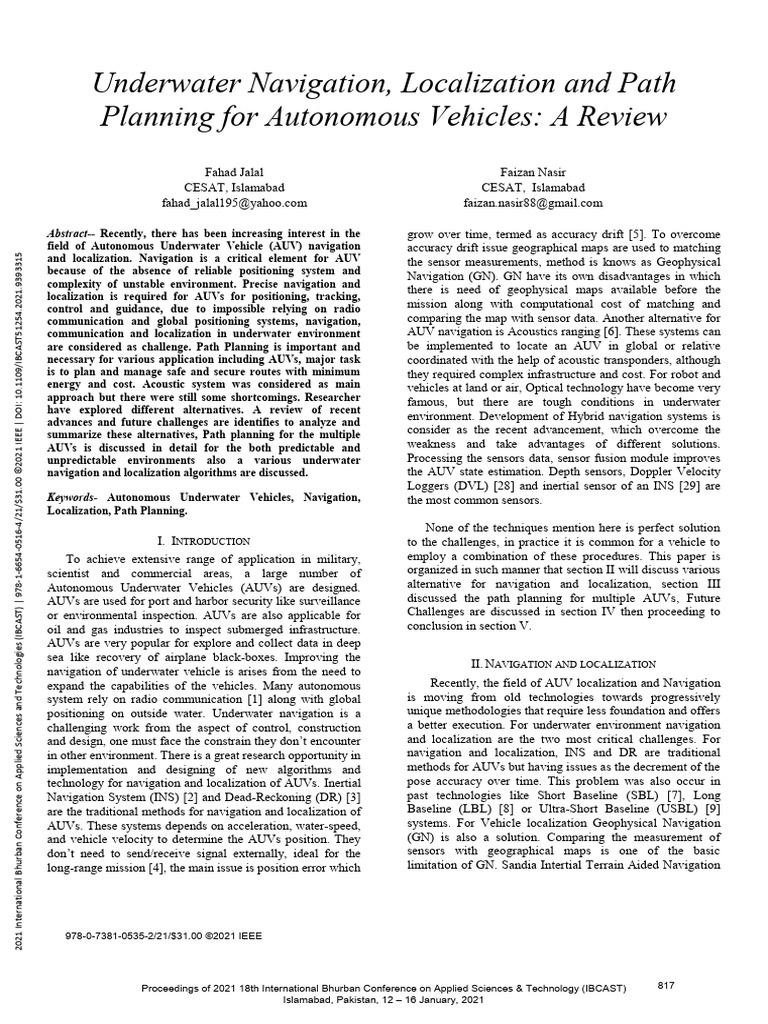 Underwater Navigation Localization and Path Planning For Autonomous ...