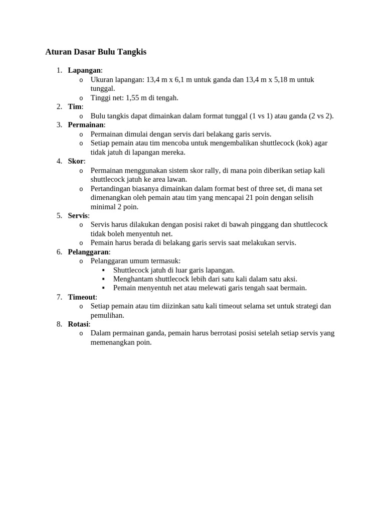 Aturan Dasar Badminton | PDF