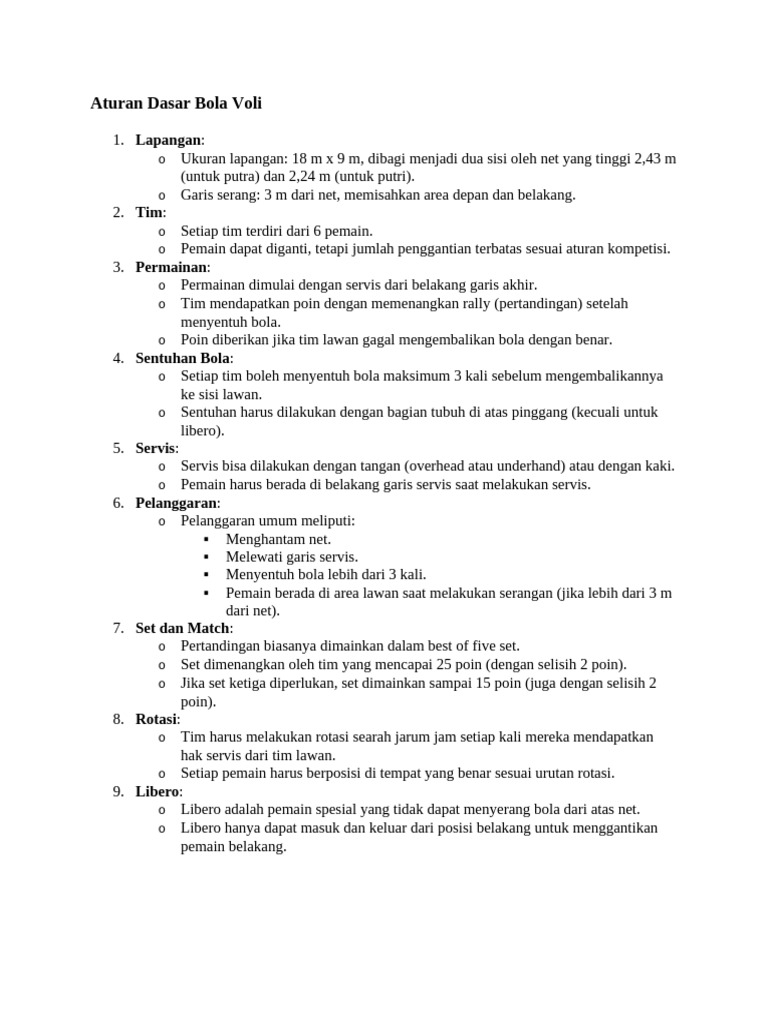 Aturan Dasar Bola Voli | PDF