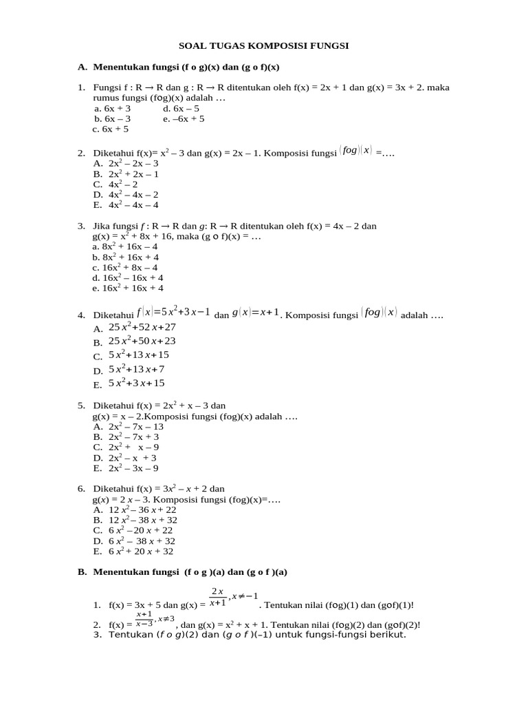 Soal Tugas Komposisi Fungsi & Invers Fungsi | PDF