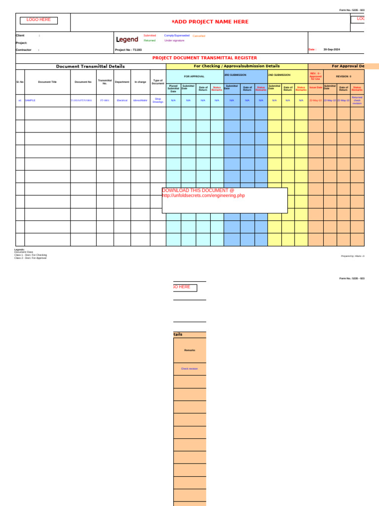 Document Register Template Revised Part 1 | PDF
