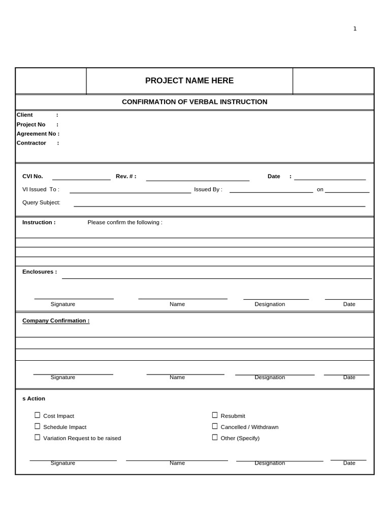 Confirmation of Verbal Instruction Part 1. | PDF