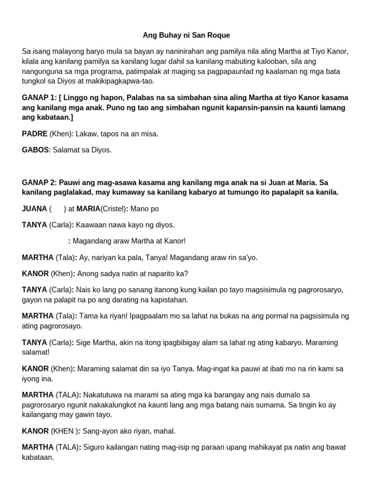 Revised Script of Ang Buhay Ni San Roque | PDF