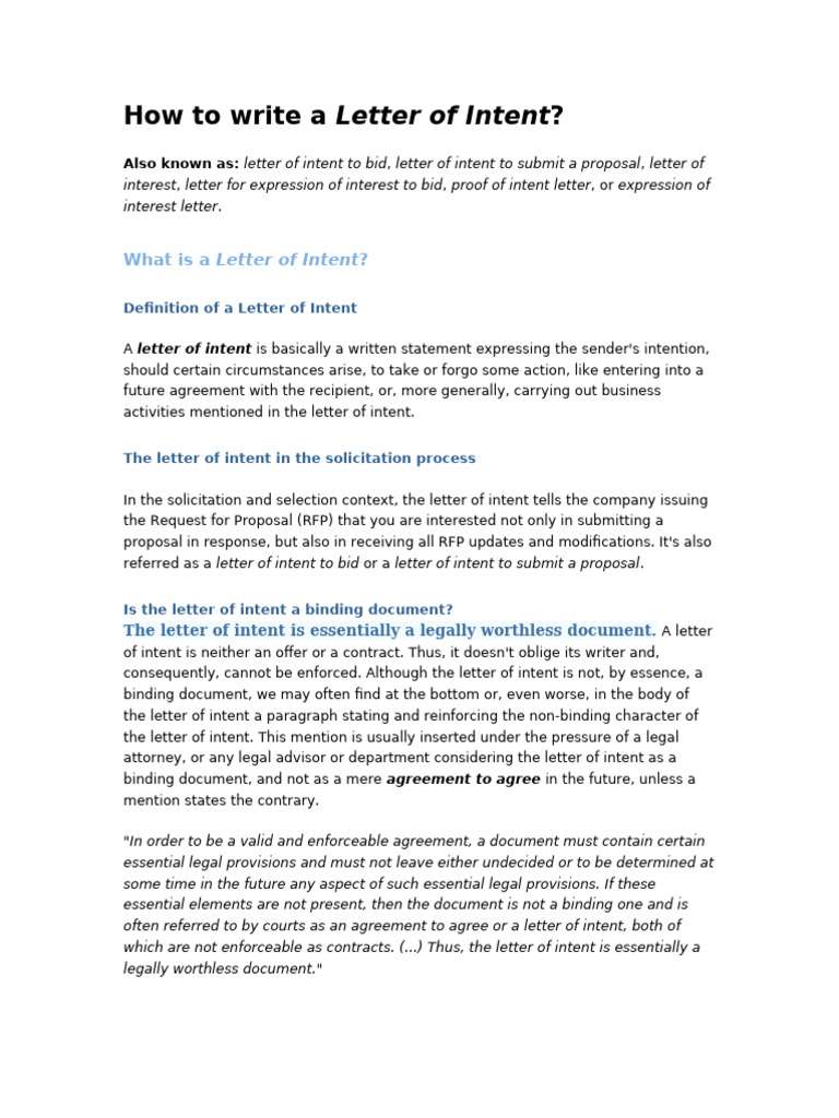 How To Write A Letter of Intent | PDF | Request For Proposal | Law