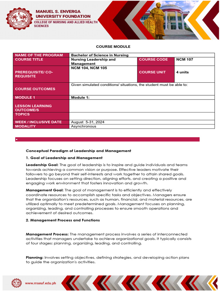 NCM 107 - CourseModule1-2024-2025 | PDF