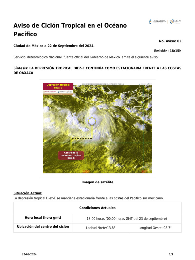 Aviso de Ciclón Tropical Diez-E | PDF | Ciclones tropicales ...