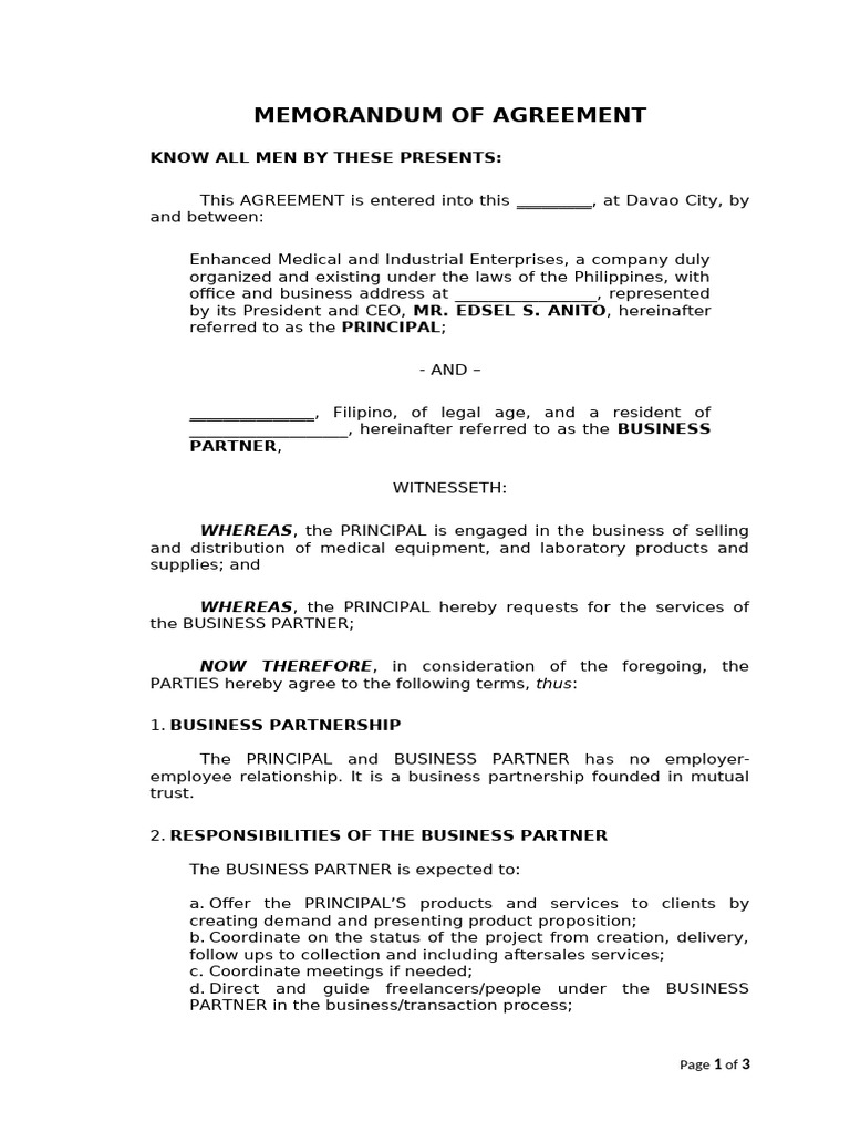 Memorandum Agreement To Sir Lito | PDF