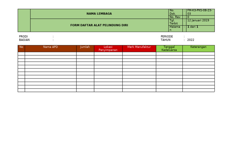 FORM 3 Daftar APD | PDF