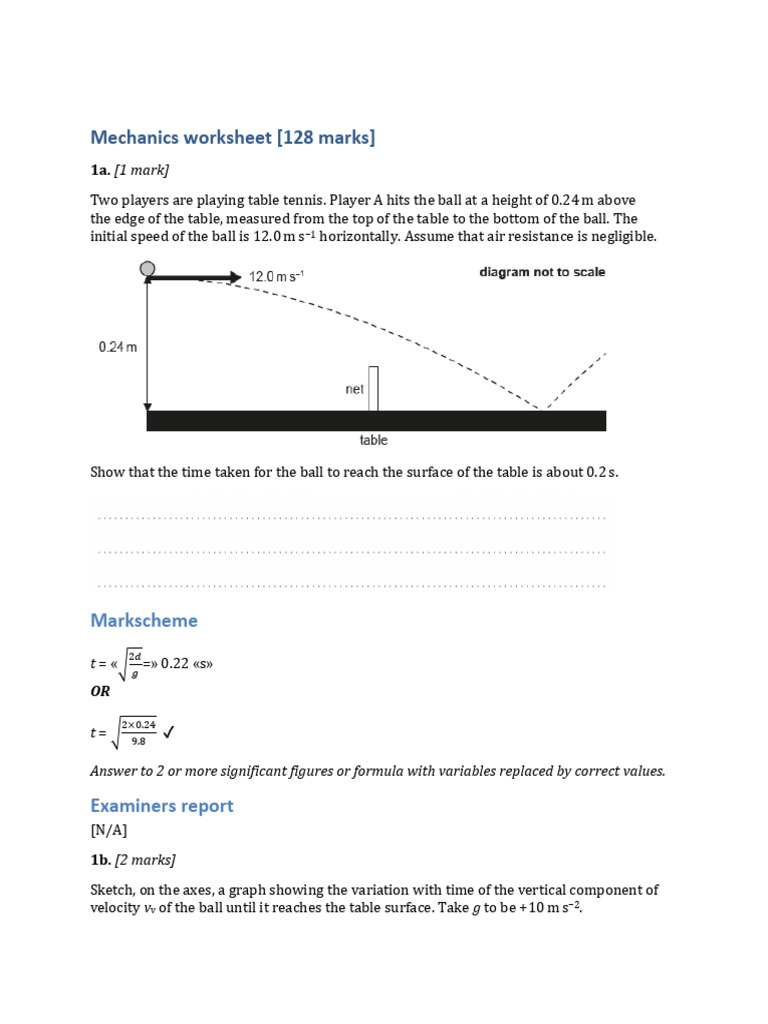 Mechanics Worksheet Ms | PDF