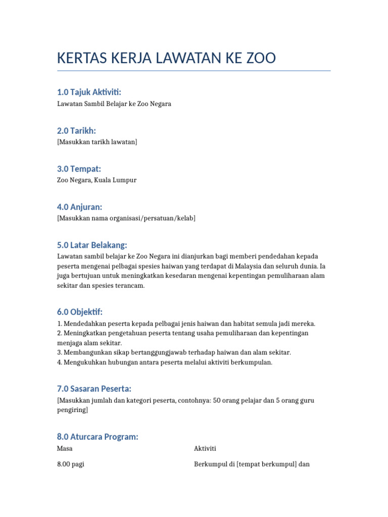 Kertas Kerja Lawatan Ke Zoo | PDF