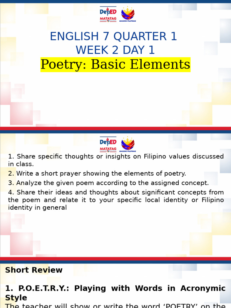 English 7 PPT Week 2 Day 1 | PDF | Poetry | Language Arts & Discipline