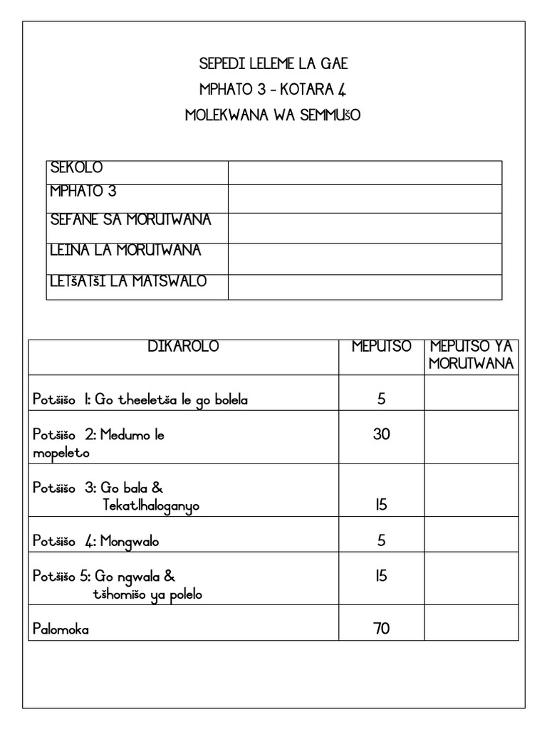 2023 T4 Grade 3 Sepedi HL Task | PDF