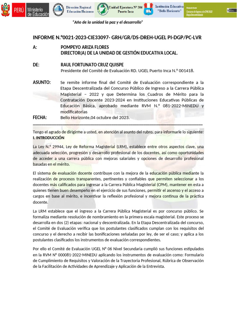 62 Anexo 7 INFORME FINAL DEL COMITE DE NOMBRAMIENTO #01 UGEL PUERTO INCA | PDF