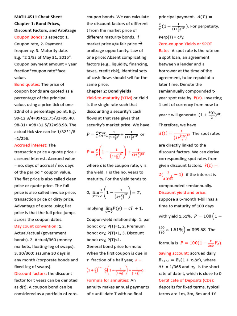 MATH 4511 Cheat Sheet | PDF
