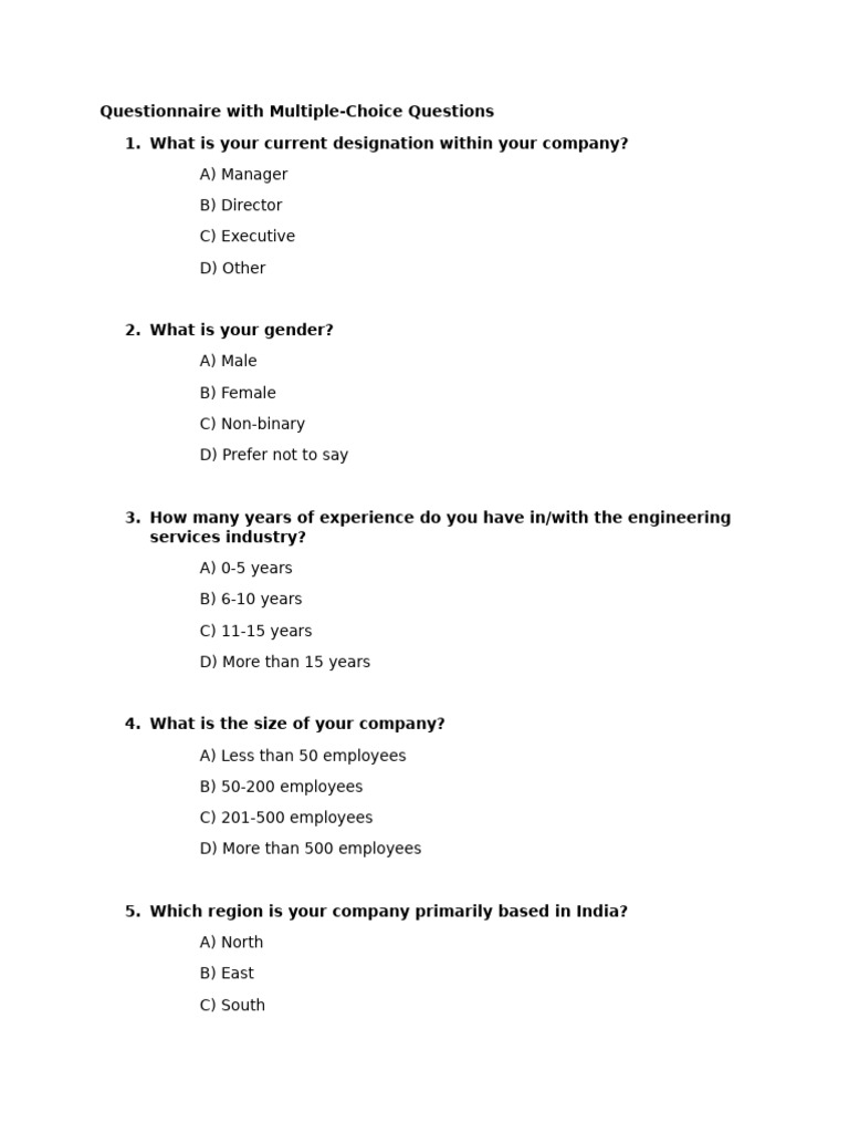Questionnaire With Multiple-Choice Questions | PDF