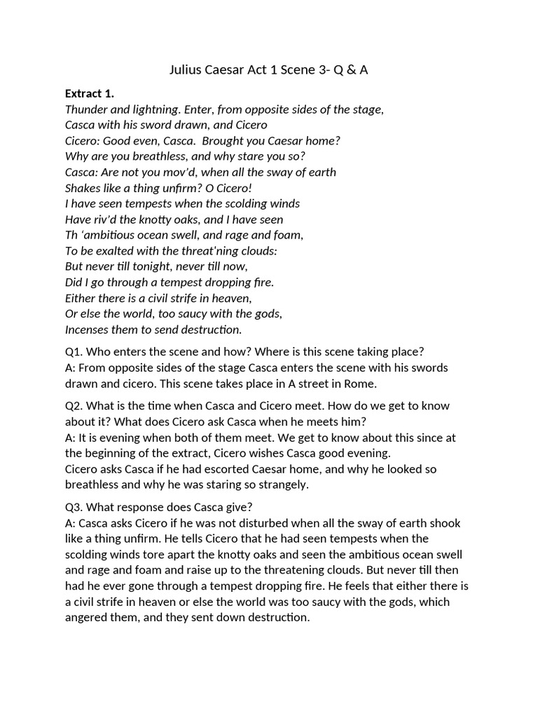 Julius Caesar Act 1 Scene 3 - Q & A | PDF