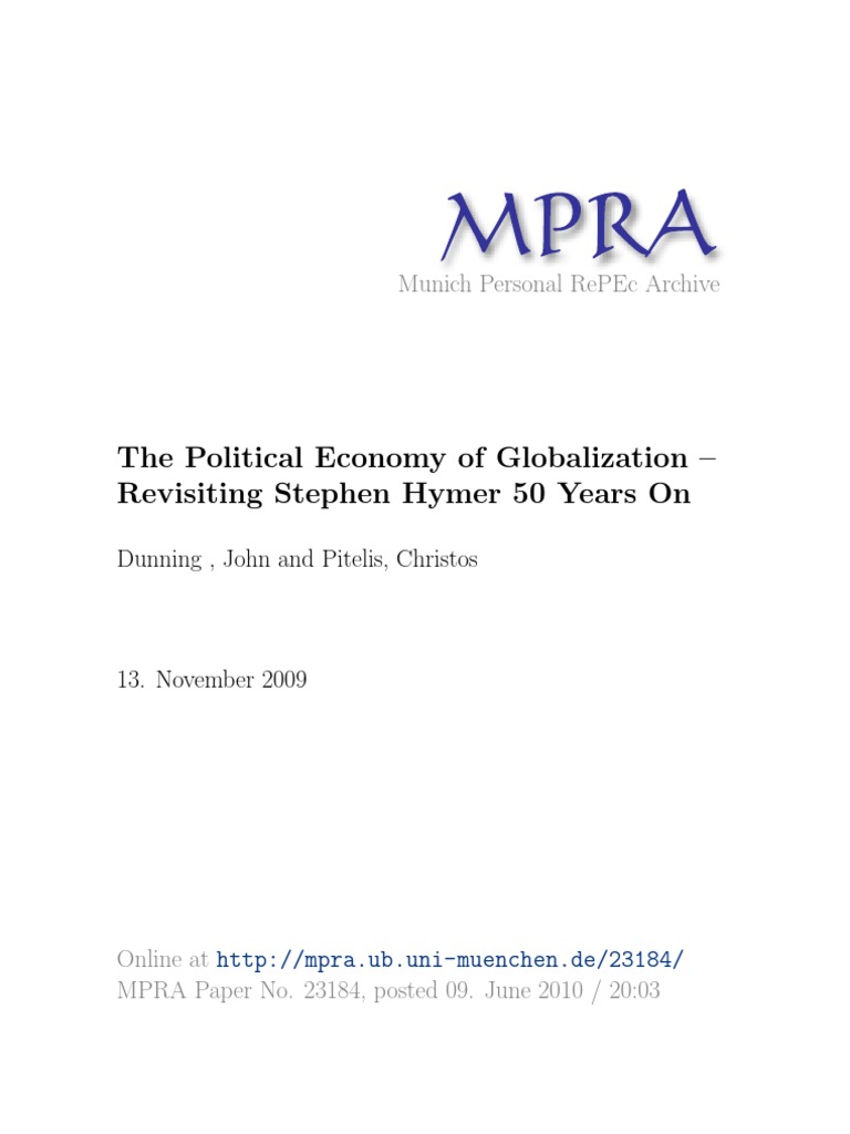The Political Economy of Globalization - Revisiting Stephen Hymer 50 ...