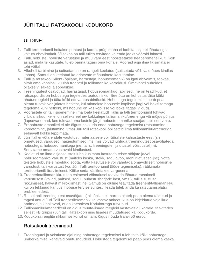 Ratsakooli Kodukord | PDF