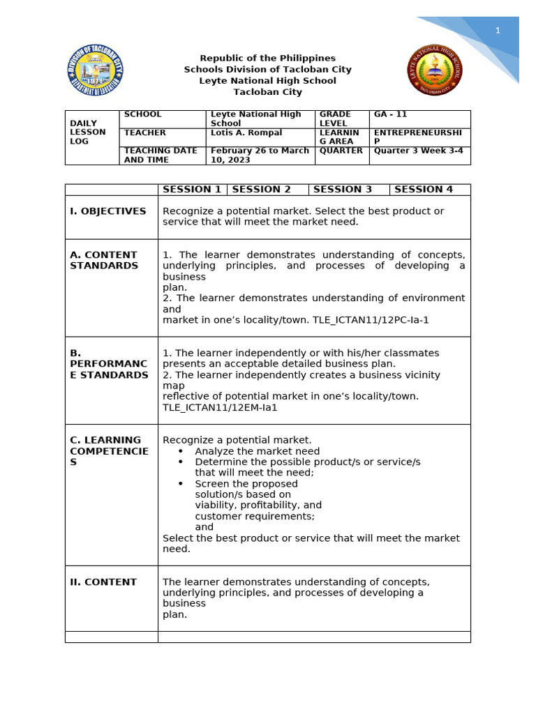 DLL IN Entrep Q3 W2 | PDF