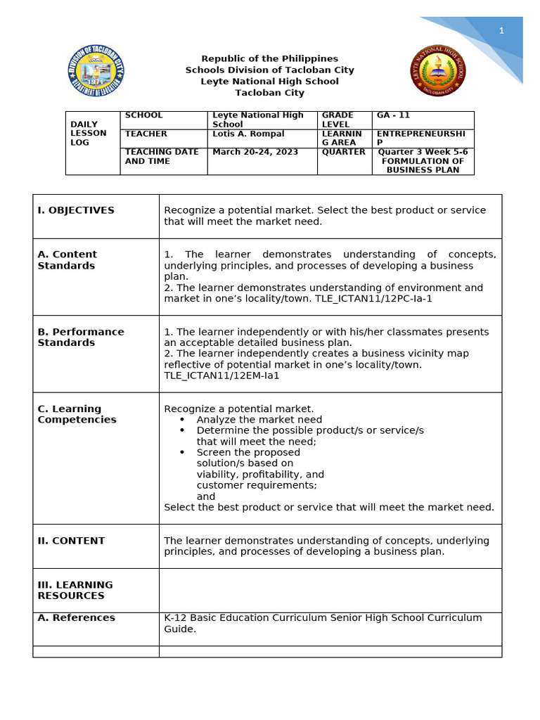 DLL IN Entrep Q3 W5 | PDF