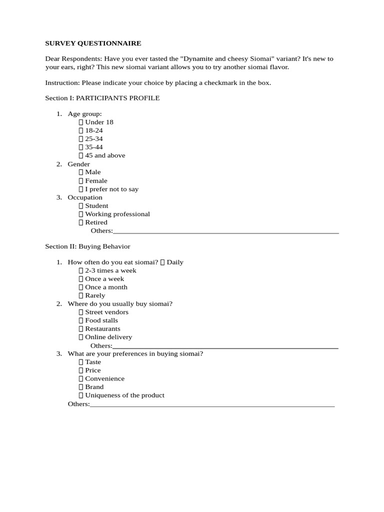 Survey Questionnair Final Docs | PDF