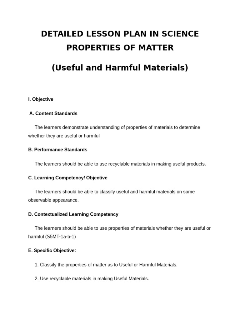 Detailed Lesson Plan in Science Properties of Matter 2 | PDF