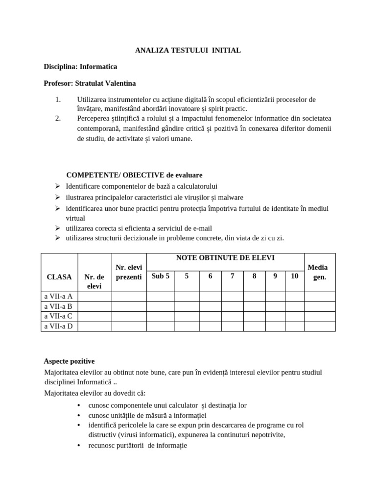Analiza Test Initial - cl7 | PDF
