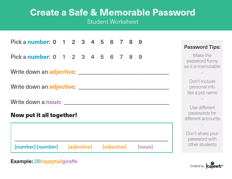 Student Password Worksheet | PDF