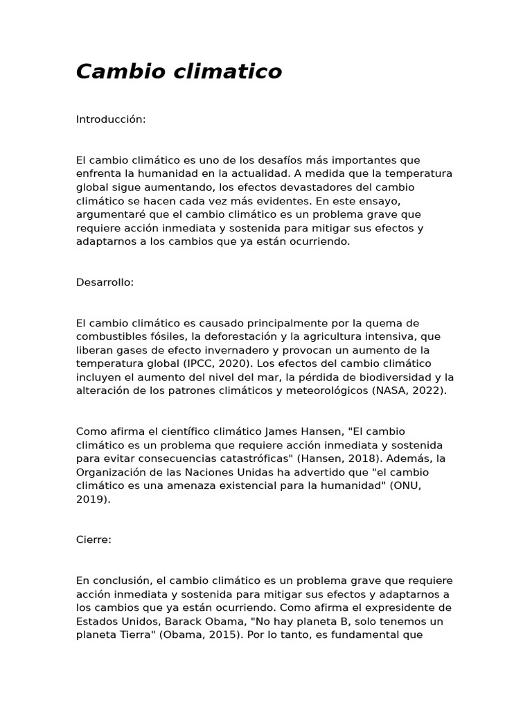 Ensayo - El Cambio Climatico | PDF