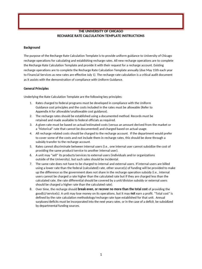 Recharge Operation Rate Template Instructions - 0 | PDF